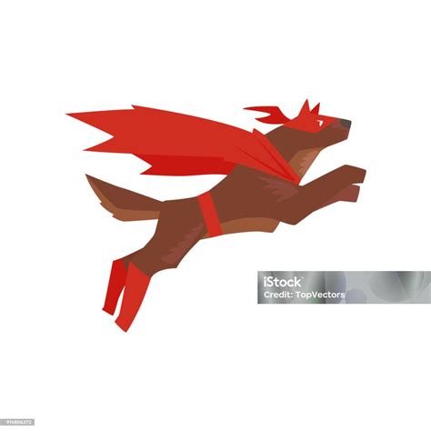 슈퍼 히어로 강아지 캐릭터 점프 슈퍼 강아지 옷을 입고 빨간 망 토와 마스크 만화 벡터 일러스트 레이 션 갈색에 대한 스톡 벡터 아트 및 기타 이미지 Istock