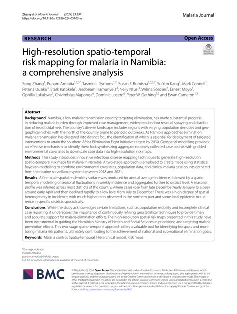 Pdf High Resolution Spatio Temporal Risk Mapping For Malaria In