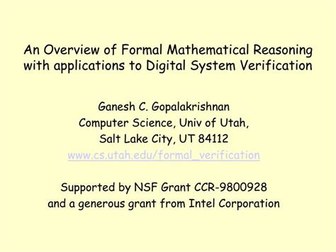 Ppt An Overview Of Formal Mathematical Reasoning With Applications To
