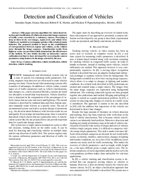 Pdf Detection And Classification Of Vehicles