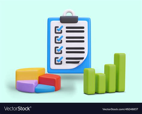 3d Clipboard With Checkbox Bar And Pie Chart Vector Image