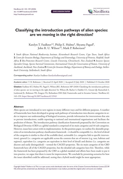 Pdf Classifying The Introduction Pathways Of Alien Species Are We