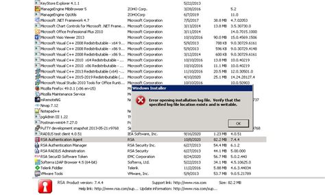 Error Opening Installation Log File During Uninstallation Of Rsa