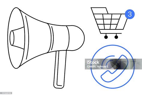 마케팅 및 커뮤니케이션 아이콘에는 확성기 알림이 있는 쇼핑 카트 전화 아이콘이 있습니다 가격에 대한 스톡 벡터 아트 및 기타 이미지 Istock