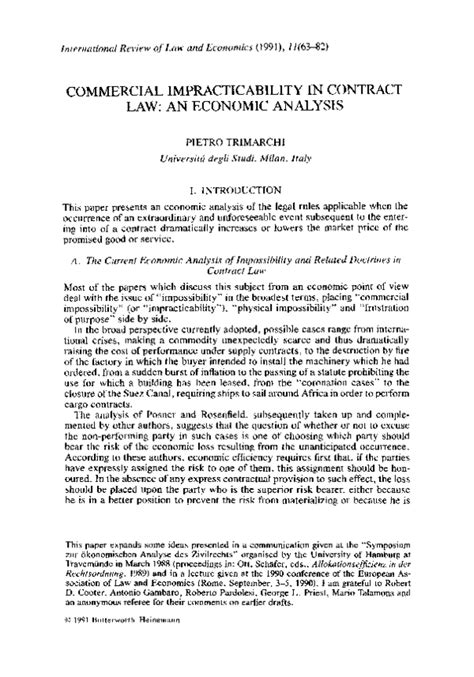 Pdf Commercial Impracticability In Contract Law An Economic Analysis