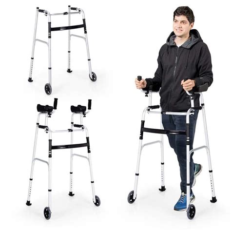 Foldable Standard Walker 440lbs Walking Mobility Aid With 5 Wheels
