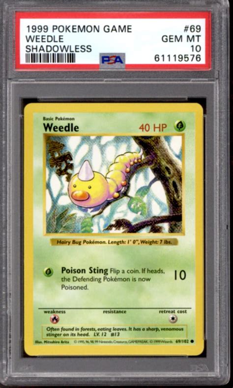 Pokemon Base Set Shadowless Weedle 69 102 Psa 10 Gem Mint Da Card World