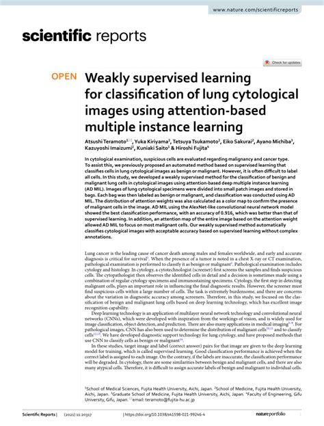 Pdf Weakly Supervised Learning For Classification Of Lung Cytological Images Using Attention