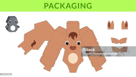 파티 선호 생일에 대 한 다이 컷 말 상자 과자 사탕 작은 선물 빵집에 대 한 아기 샤워 소매 상자 청사진 템플릿 디자인 인쇄 컷아웃 접기 접착제 벡터 스톡