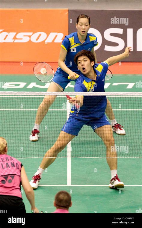 Lee Yong Dae And Ha Jung Eun Of Korea During Their Mixed Doubles Round 2 Match Li Ning