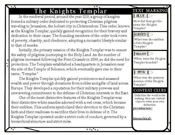 Knights Templar Text Marking And Response Questions By Historythroughfun