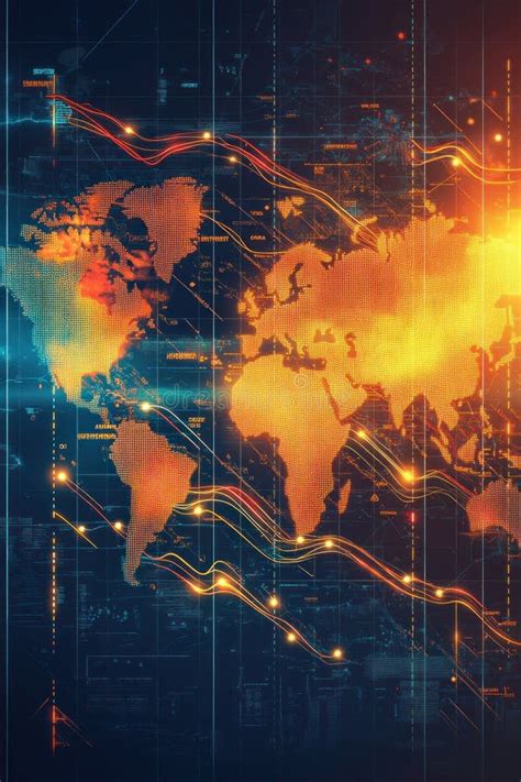 Global Business And Market Data Analysis With Futuristic World Map Visualization Stock Image