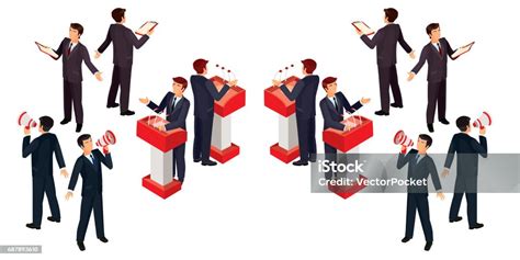 벡터 일러스트 레이 션 아이소메트릭 사람들 사업 보고서를 하 고 개성 개념에 대한 스톡 벡터 아트 및 기타 이미지 개성 개념 대규모 개체 그룹 등장인물 Istock