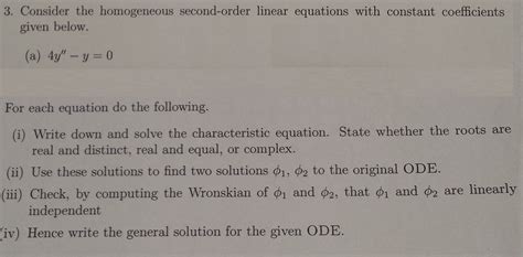 Solved Consider The Homogeneous Second Order Linear