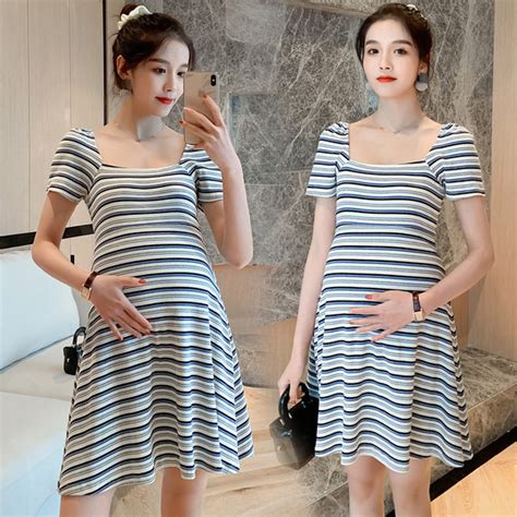 Badu Bg Ежедневна рокля за бременни жени на райе с къс ръкав Badu Bg