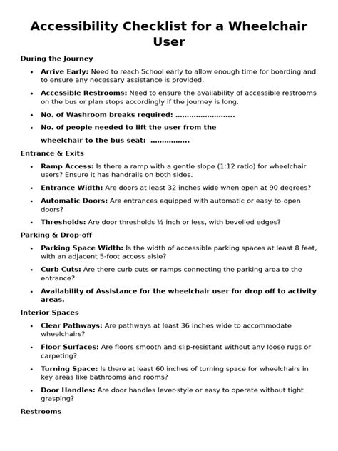 Accessibility Checklist For A Wheelchair User Pdf