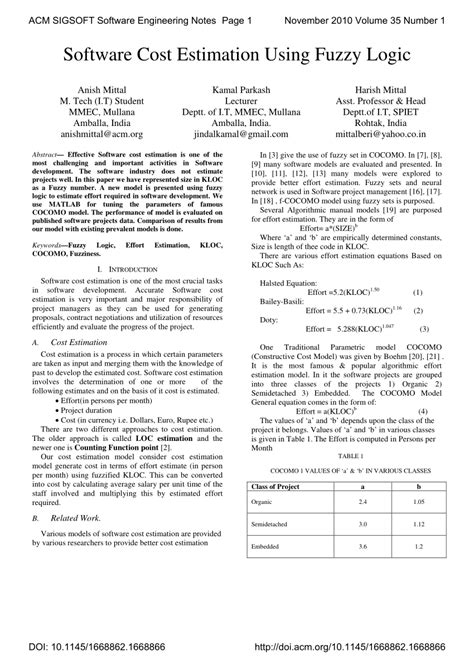 Pdf Software Cost Estimation Using Fuzzy Logic