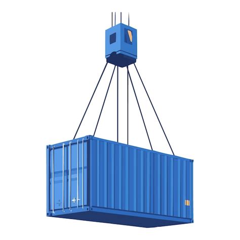Crane Lifts With Blue Cargo Container Industrial Crane Hook And