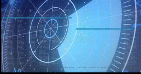 Rotating Radar Animation Over Digital Data And Blue Grid Background