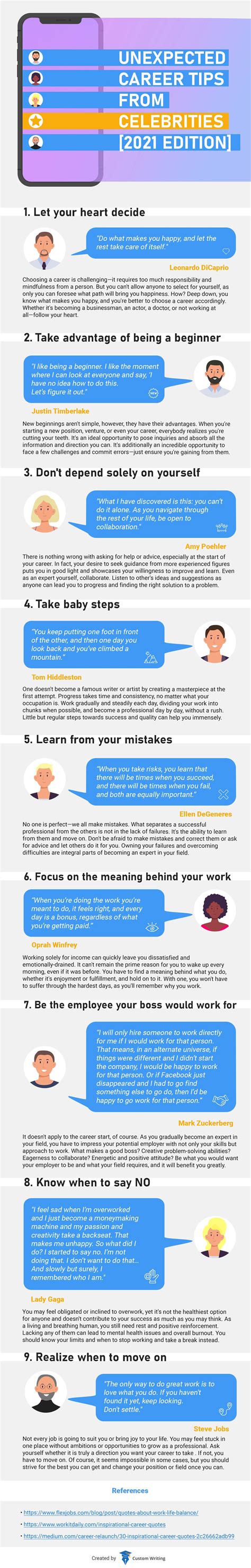 unexpected career tips from celebrities r infographics