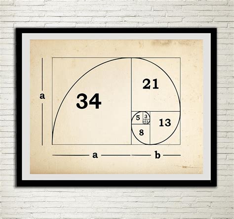 Fibonacci Sequence Vintage Print Fibonacci Spiral Wall Art Mathematical Golden Ratio