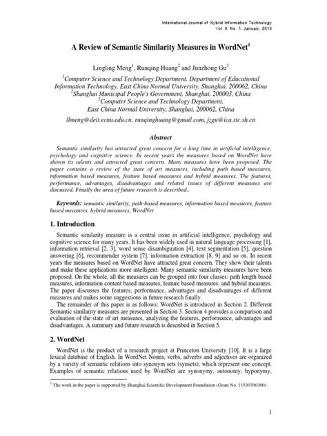 A Review Of Semantic Similarity Measures In Wordnet Pdf Semiotics