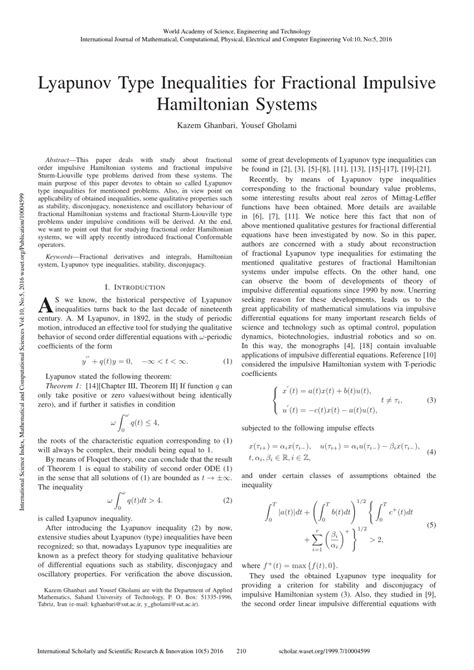 Pdf Lyapunov Type Inequalities For Fractional Impulsive Hamiltonian
