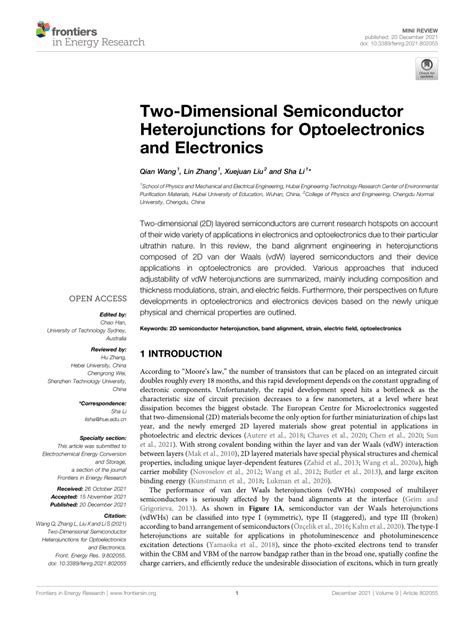 Pdf Two Dimensional Semiconductor Heterojunctions For Optoelectronics And Electronics