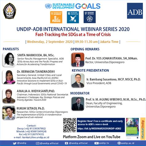 Undip Adb 2nd International Webinar 2020 “fast Tracking The Sdgs At A