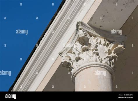 Element Of An Old Ion Column Against A Blue Sky Vintage Element Of