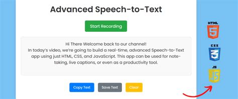 Build An Advanced Speech To Text App With Html Css Javascript Voice Recognition Tutorial