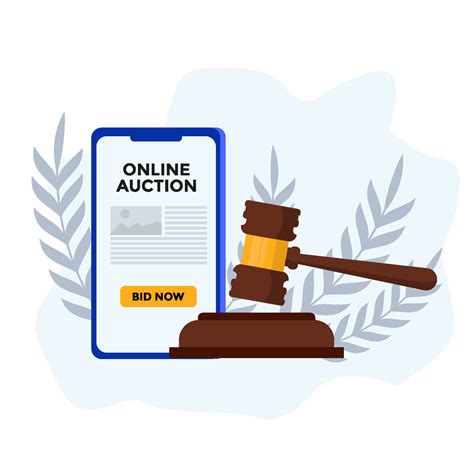 Flat Online Auction Illustration With Phone And Gavel 15628610 Vector