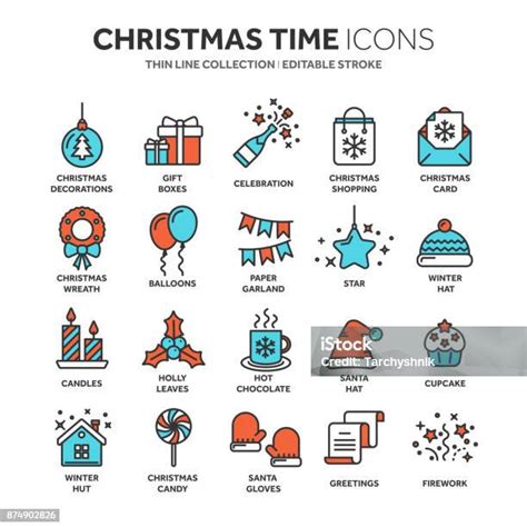 크리스마스 그리고 새 해입니다 겨울 휴일입니다 산타입니다 12 월입니다 얇은 선 웹 아이콘 세트입니다 개요 아이콘 컬렉션입니다 벡터 일러스트 레이 션 0명에 대한 스톡 벡터