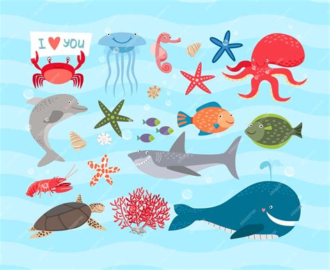 Conjunto De Ilustração De Animais Marinhos Fofos Vetor Grátis