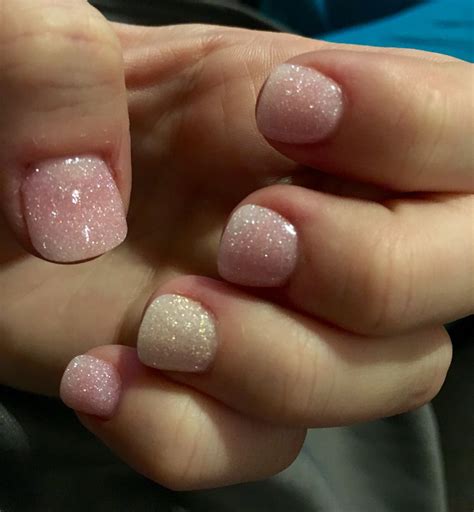 Pink Glitter White Glitter Powder Dipped Nails Manicure Mani Winter Nails Natural Powder Nails
