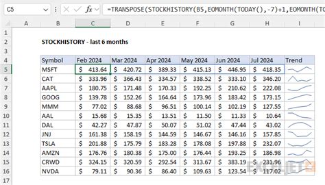 Excel STOCKHISTORY Function Exceljet