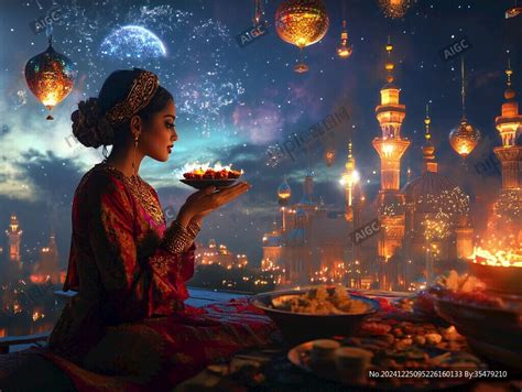 Ai创作图斋月期间 乌加迪节 占婆文化 女人仪式快乐 执灯笼的美女 印度新年 回族斋月 占婆 中秋许愿 庆祝莱麦丹月 阿拉伯斋月 占婆族 丝路故事 花灯下的美女 拜月习俗民俗 昵图网