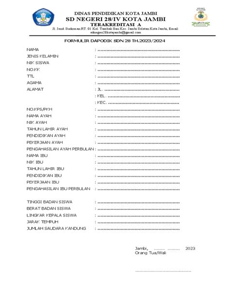 Formulir Dapodik Sdn 28 Th Pdf