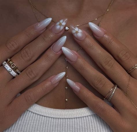 Ombre Effect With White Floral Design In 2025 Simple Nails Floral