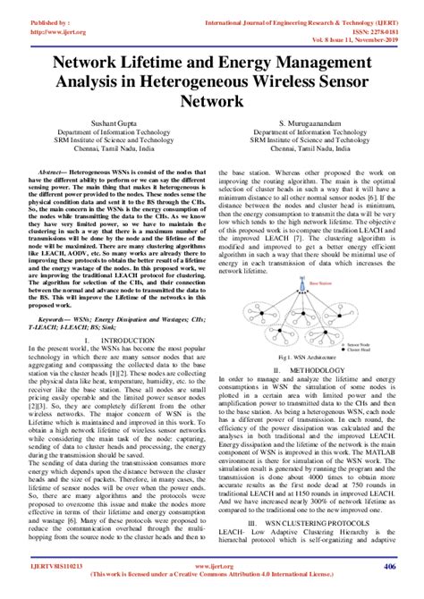 Pdf Network Lifetime And Energy Management Analysis In Heterogeneous Wireless Sensor Network