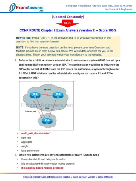Ccnp Route Chapter 7 Exam Answers Version 7 Score 100 Pdf