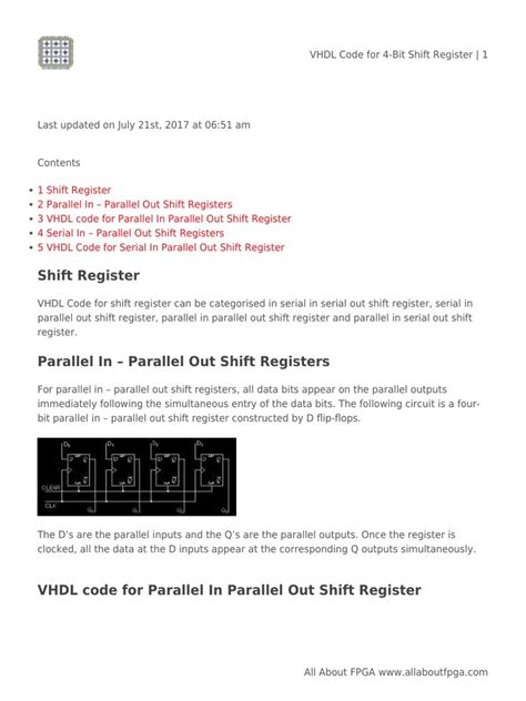 Vhdl Code For 4 Bit Shift Register Pdf