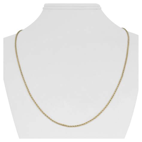14 Karat Yellow Gold Solid Thin Wheat Link Chain Necklace For Sale At