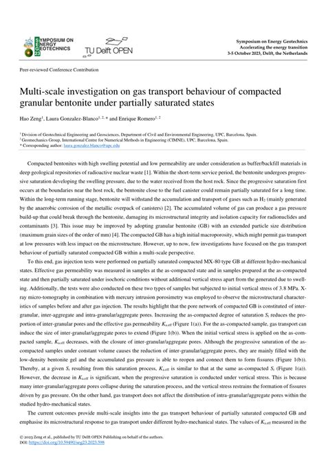 Pdf Multi Scale Investigation On Gas Transport Behaviour Of Compacted Granular Bentonite Under
