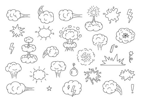 Premium Vector Explosion Bomb Boom Doodle Line Set Hand Drawn