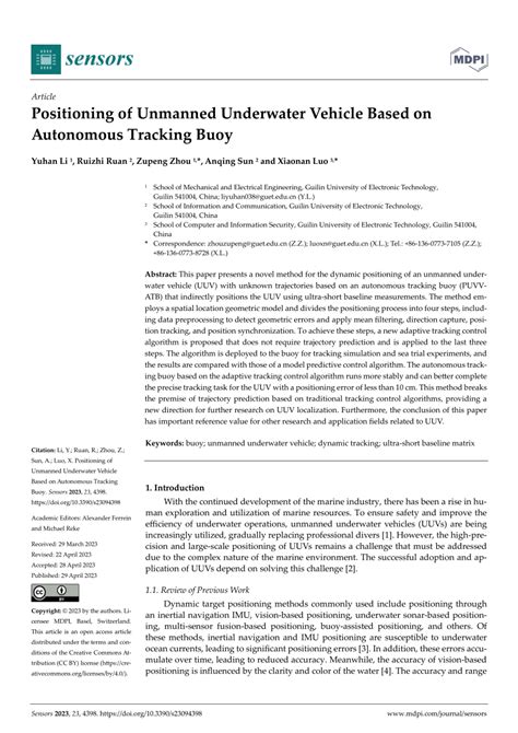 Pdf Positioning Of Unmanned Underwater Vehicle Based On Autonomous Tracking Buoy