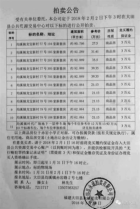 大田拍卖公告