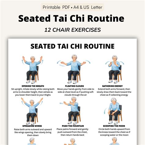 Seated Tai Chi Routine Printable Chart Chair Tai Chi Exercises Poster