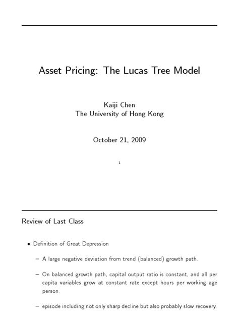 Asset Pricing The Lucas Tree Model Pdf Economic Equilibrium Income