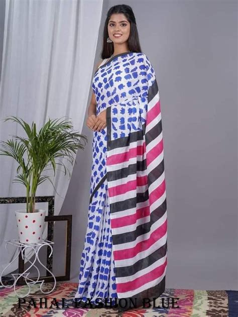 Fancy Pure Linen Digital Printed Blue Saree